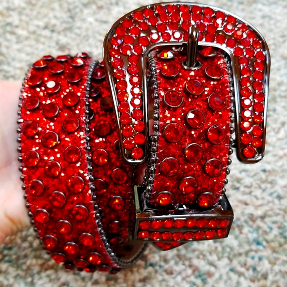 Accessories | New Red Sparkly Glitter Western Rhinestone Buckle Belt ...